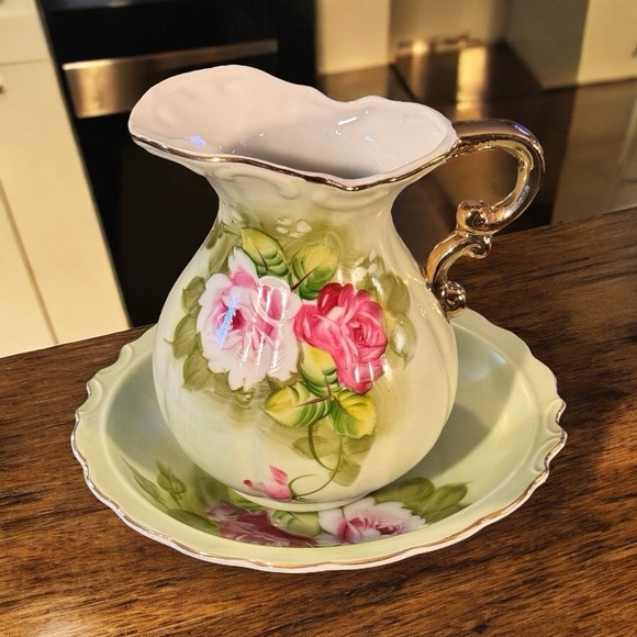 Lefton | Accents | Lefton China Green Heritage Small Pitcher Bowl Set ...